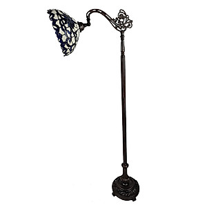 Warehouse of Tiffany TF473-FL12 Vinn 11-inch Blue/White Flower Design Glass/Bronze Tiffany-Style Reading Floor Lamp
