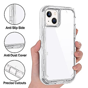 WOLLONY for iPhone 14 Plus Clear Case 3 in 1 Hybrid Heavy Duty Protection Shockproof Hard Bumper Anti-Drop Full Body Protective CoverTransparent Rubber Anti-Scratch Case for iPhone 14 Plus 6.7 inch