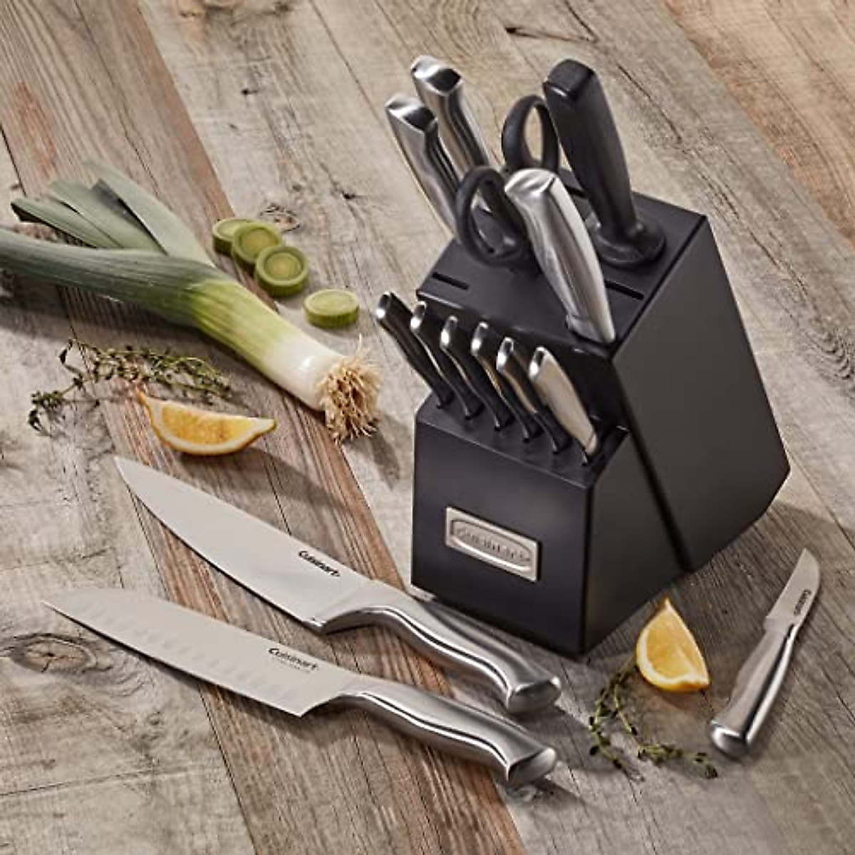 15 Piece Kitchen Knife Set with Block by Cuisinart, Cutlery Set, Hollow Handle, C77SS-15PK
