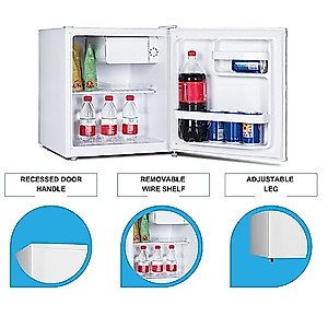 Koolatron 1.7 Cu Ft Compact Fridge With Freezer, White, Compressor Mini Fridge, Reversible Door, Flat Back, Removable Shelf, For Snacks, Frozen Meals, Beverages, Beer, College Dorm, Office, Rec Room