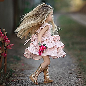 YOHA Baby Girls Ruffle Dress Baby Shower Dress Girls Birthday Festival Dress Easter Christmas Holiday Toddler Dress Pink Plaid,100