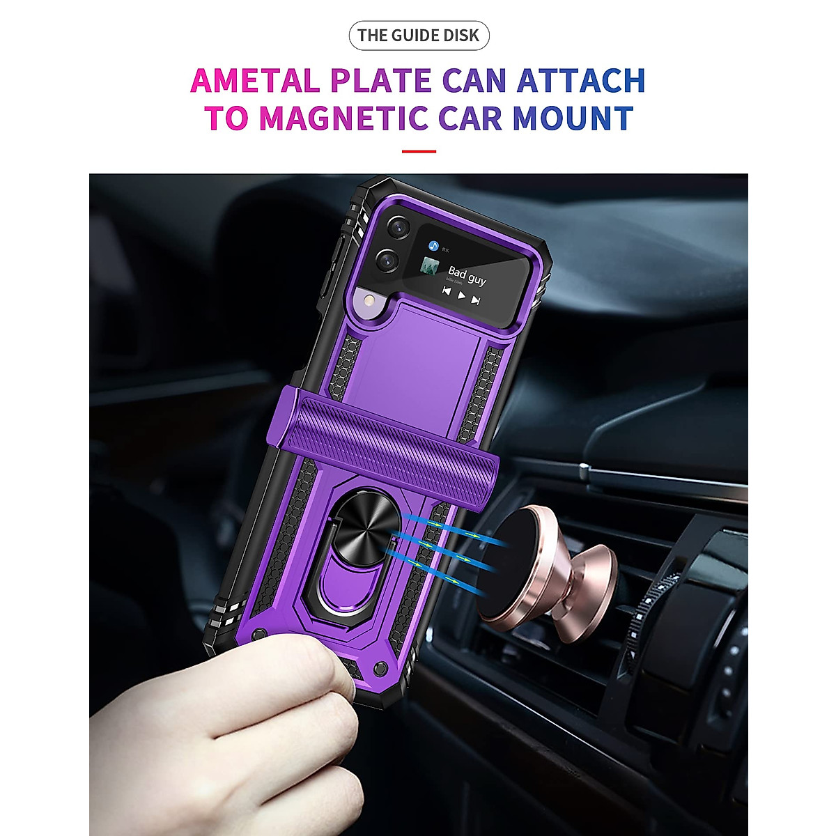 ONOLA for Samsung Galaxy Z Flip 4 Case, Galaxy Z Flip 3 Case with Hinge Protection and 360°Rotate Ring Magnetic Kickstand Heavy Duty Protective Case for Samsung Galaxy Z Flip 3/4 Phone (Purple)