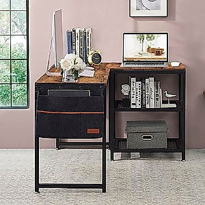 VECELO Computer Desk L Shaped Heavy Duty Home Office Table for Study/Gaming/Writing Room with Storage Bag and Shelf, Space-Saving Corner Workstation, 47" D x 19" W x 31" H, Rustic Brown