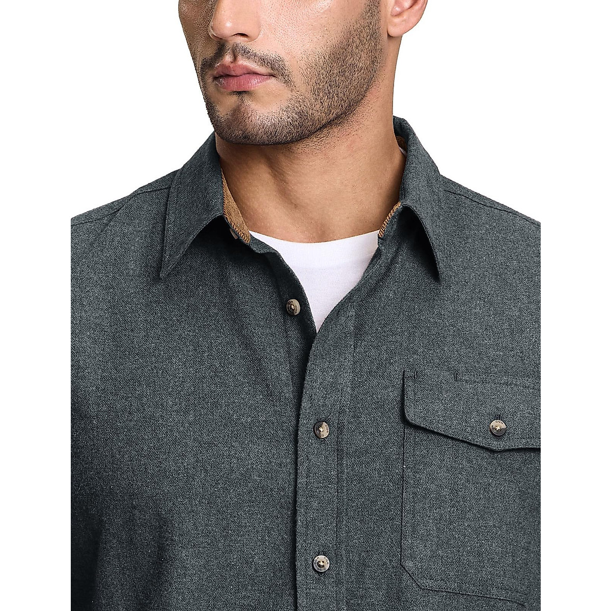 CQR Men's All Cotton Flannel Shirt, Long Sleeve Casual Button Up Plaid Shirt, Brushed Soft Outdoor Shirts, Solid Grey, X-Large