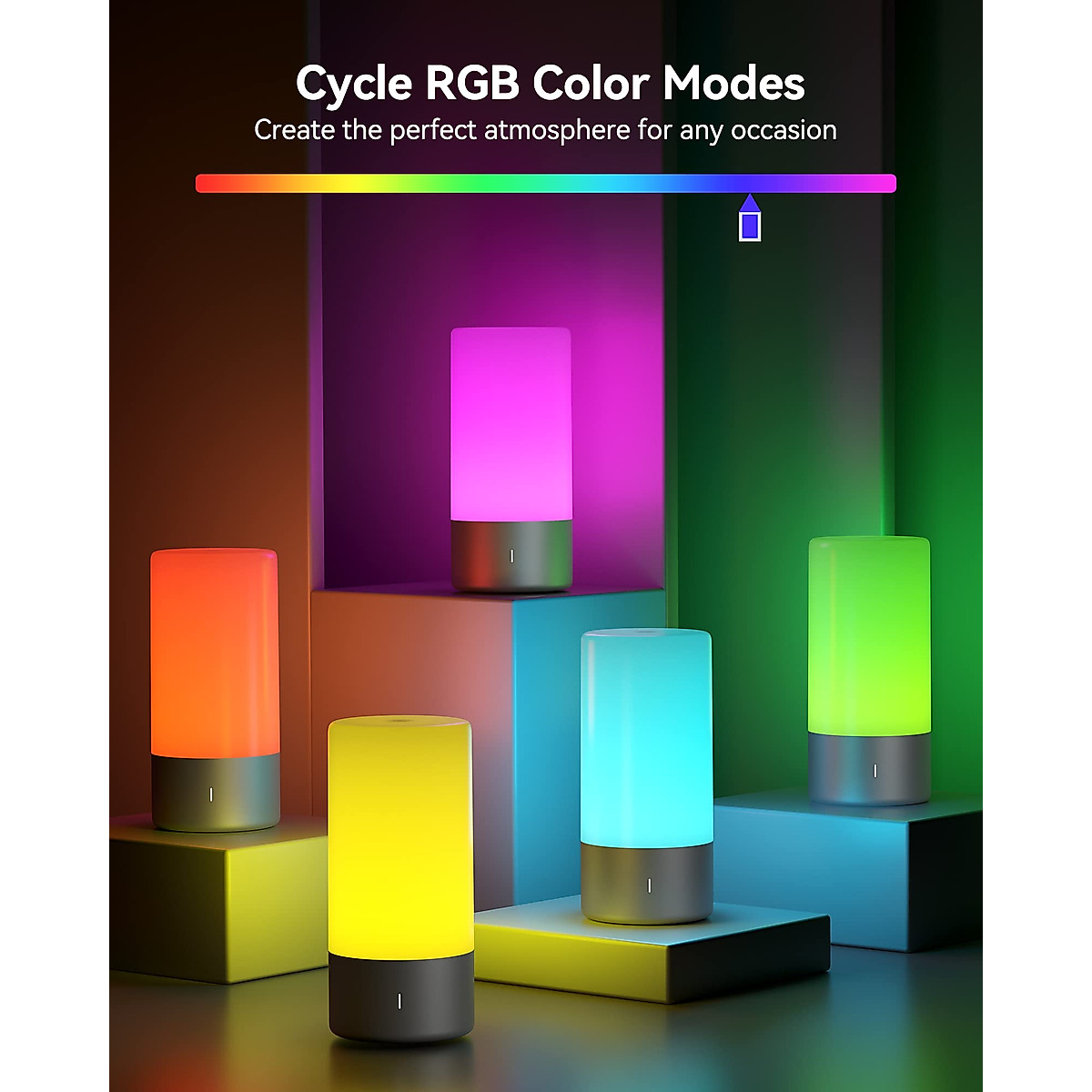 Table Lamp, [Advanced] Bedside Touch Control Lamp for Bedroom 3 Level Dimmable Warm White Lights with 256 RGB Color Mode Modern Design Smart Nightstand Desktop LED Lamps Portable for Read