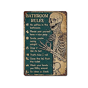 SaNavie Vintage Tin Signs Retro Metal Sign Bathroom Rules Skeleton Vertical Poster, Decor Poster,Antique for Bar Kitchen, Nostalgic Decor- 8x12 Inches, multicolor