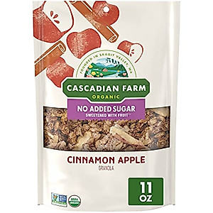 Cascadian Farm Organic Granola with No Added Sugar, Cinnamon Apple Cereal, Resealable Pouch, 11 oz.
