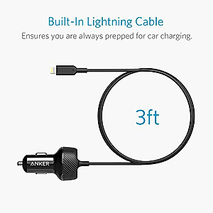 iPhone Car Charger, Anker 24W 2-Port Lightning Car Charger [MFi-Certified], with 3 ft Cable for iPhone 14 13 12 11 Pro Max mini X XS XR 8 Plus, iPad Pro/Air 2/mini, and More