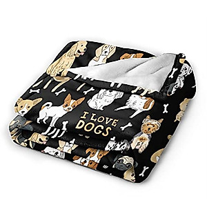 Wisedeal Cute Dog Animal Theme Throw Blanket, Comfort Fleece Blanket, Daughter Mom Friend Aunt Lover Dog Women Blanket Couch Gifts for Couch Sofa Chair Bed Office Travelling Camping 50"x 60"