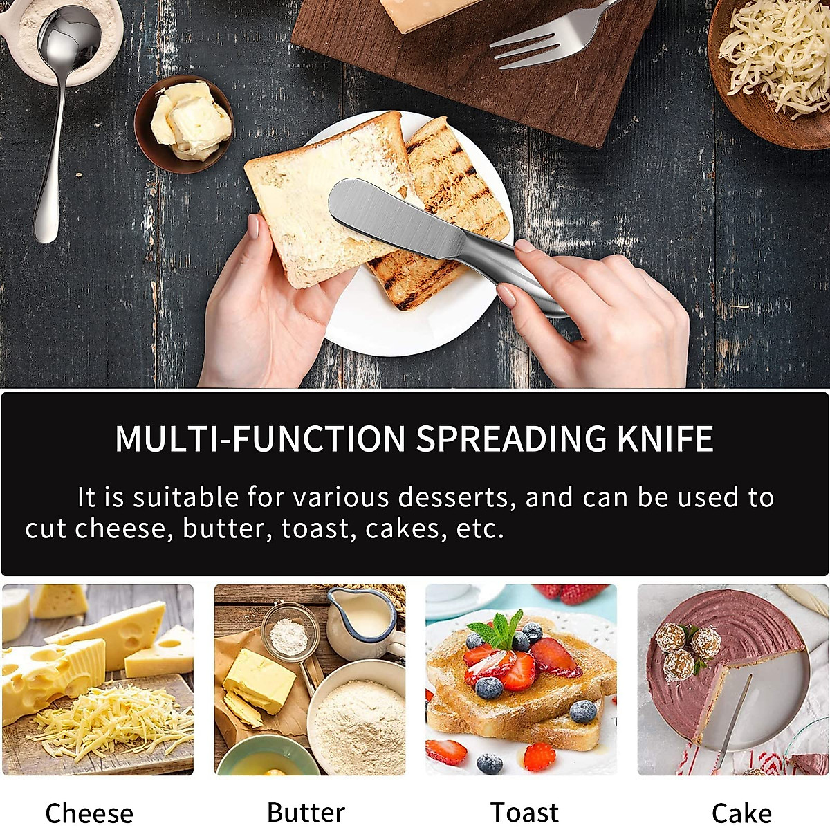 Cheese Spreader Knife Set (18 Pcs) 丨Charcuterie Accessories丨Stainless Steel Butter Knife, Serving Spoons, Forks and Mini Tongs, Used for Cheese, Butter, Jam, Pastry and Other Kitchen Daily Gadgets