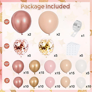 Rose Gold Pink Balloon Garland Kit, Pastel Pink Gold Metallic Nude White Balloons Rose Gold Confetti Balloons for Bridal Shower Wedding Girl Birthday Baby Shower Princess Party Decorations…