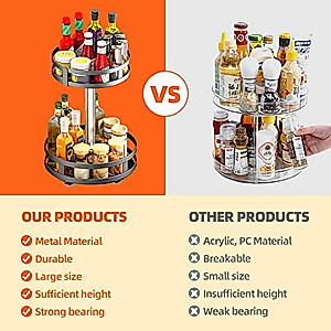 Lazy Susans Organizer, 2 Tier Metal Steel Turntable Organizer, Rotating Spice Racks for Kitchen, Pantry, Cabinet, Cupboard Table, 10 inch, Black