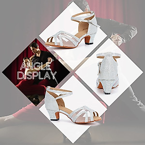 FUKZTE Womens Ballroom Dance Shoes for Social Salsa Latin Dance Dress Shoes Womens Open Toe Dancing Shoes,silver 1.97 inch heel,6 US