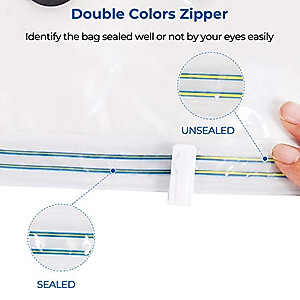 Vacuum Storage Bags, Compressed Air by Sitting, No Pump Needed, Double-Color Zip, for Clothes, Pillows, Towels, Blankets, White