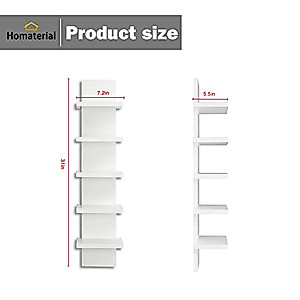 Homaterial 5 Tier Wall Shelf Unit,White Vertical Floating Shelf-Narrow Decorative Wall Mount Modern Wall Decor Shelves for Bedrooms, Living Rooms 5.5" x 7.2" x 31"