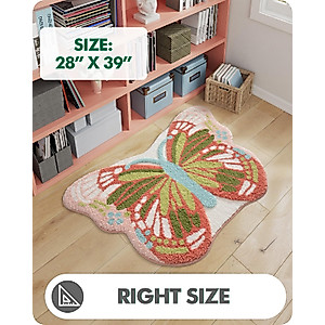 LUMI Area Rug, Shag Ultra-Soft Absorbent Rugs, Washable Non-Slip Backing Cute Carpet, Plush High Pile Floor Mats for Living Room, Kids Room, Bedroom and Nursery Room Decor, 28"x39", Pink Butterfly