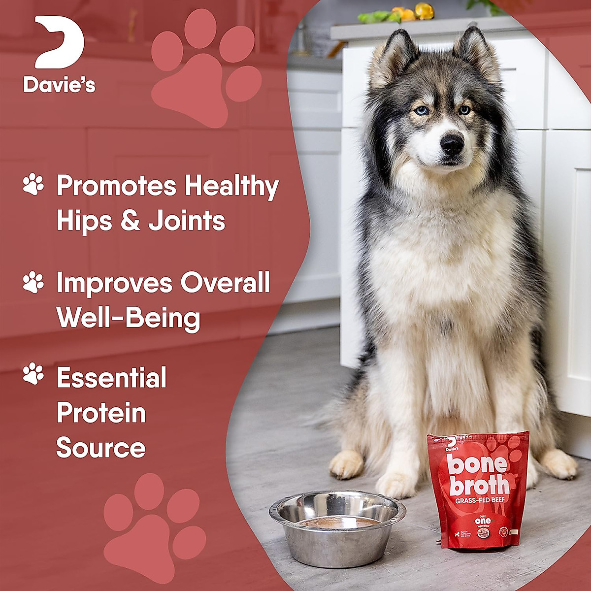 Davie's Bone Broth for Dogs - Joint Supplement for Dogs, Dog Food Topper Powder, Beef Bone Broth Powder, Grass-Fed Source - 8 Ounces