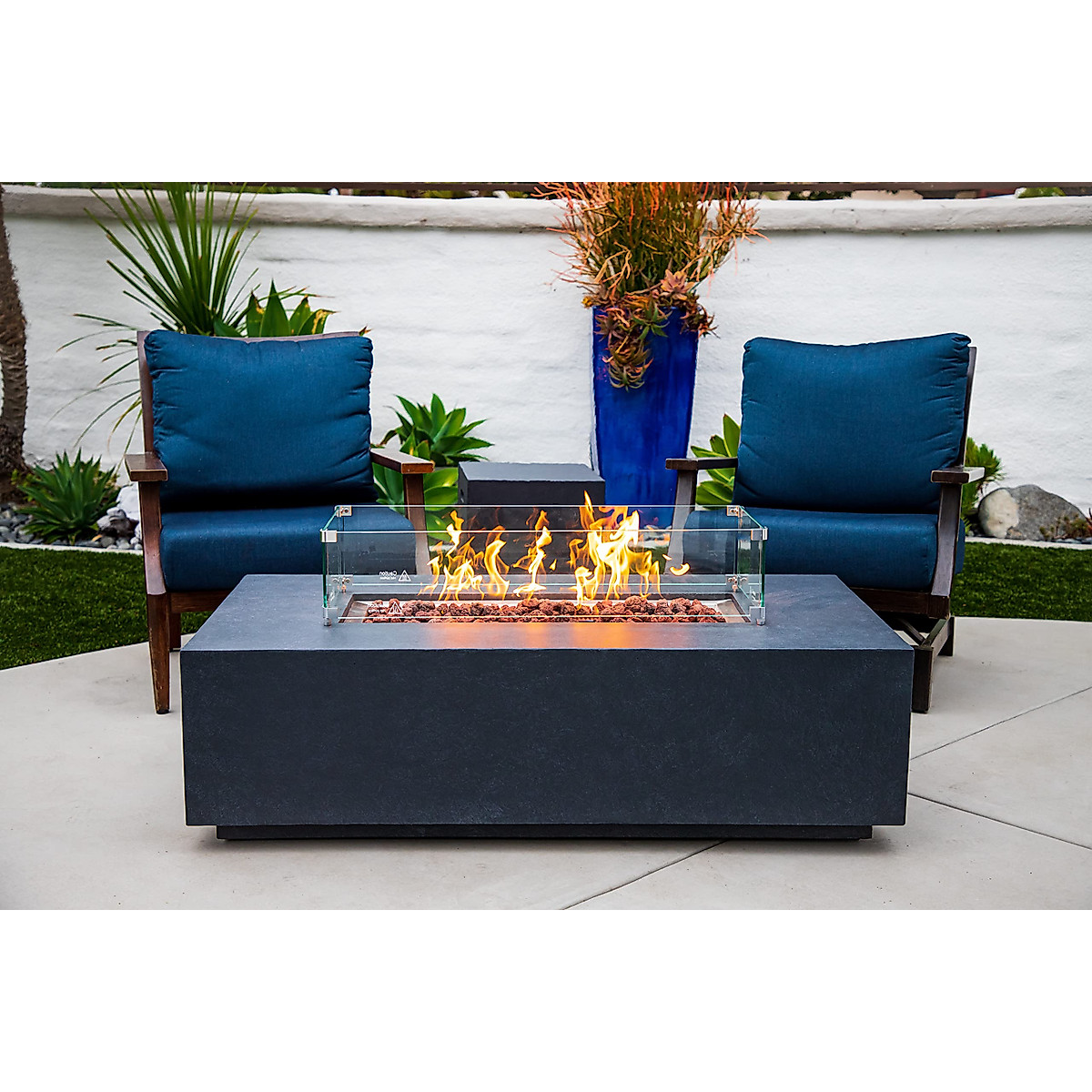 AMS Creations | Chelsea 55 inch Rectangular Wavy Dark Gray Concrete GFRC Natural Gas Fire Table Pit