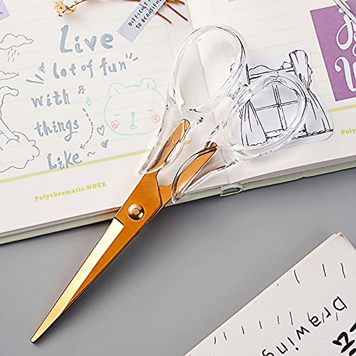 Acrylic Scissors,Stylish Scissors, Stainless Steel Scissors with Clear Acrylic Handle, Stationery Tool for Office, Home, School (Rosegold)