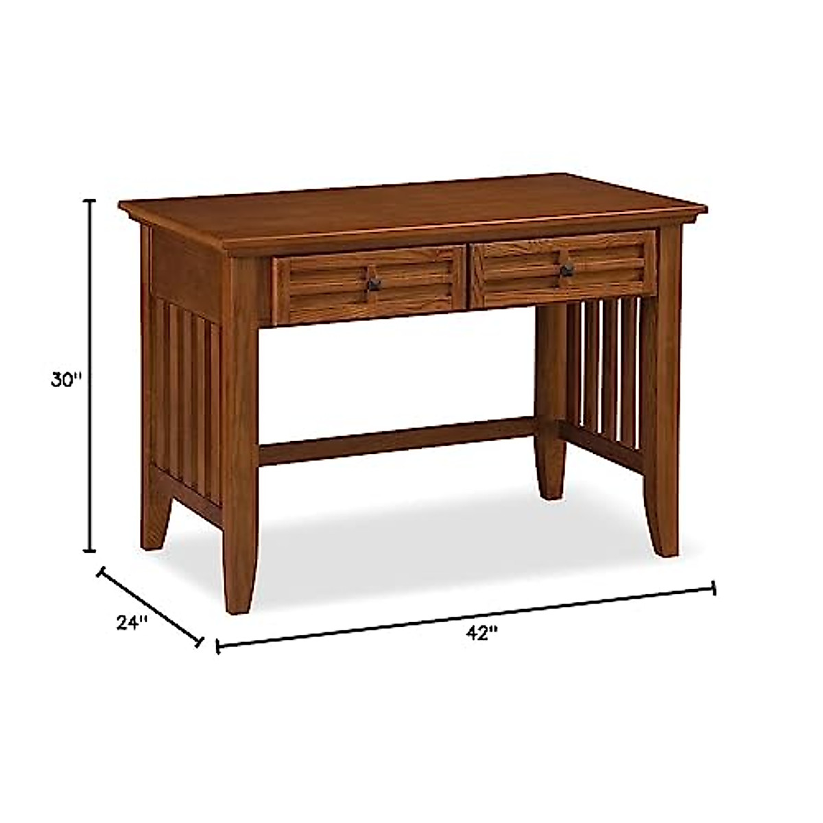 Home Styles Arts and Crafts Mission Style Student Desk Crafted from Hardwoods with Cottage Oak Finish, Black Finished Hardware, Slightly Flared Legs, Two Storage Drawers, Without Hutch