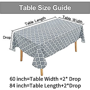 smiry Rectangle Tablecloth, Waterproof Vinyl Tablecloths with Flannel Backing for Rectangle Tables, Wipeable Spillproof Plastic Tablecloth for Dining, Camping, Indoor and Outdoor (60" x 84", Grey)