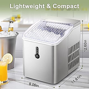 Ice Makers Countertop,Protable Ice Maker Machine with Ice Scoop and Ice Basket,26lbs/24H,9 Bullet Cubes Ready in 8 Mins,for Home/Kitchen/Camping/RV.(Silver)