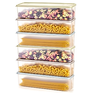 Elsjoy 6 Pack Plastic Pasta Container, Clear Spaghetti Storage Container Organizer with Lid, Stackable Long Noodle Holder for Pantry, Kitchen, Cabinet