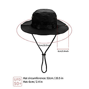 Boao 2 Pieces Sun Hats for Men Women Wide Brim Safari Bucket Hat Boonie Hat UV Protection Fishing Hiking Summer(Black)