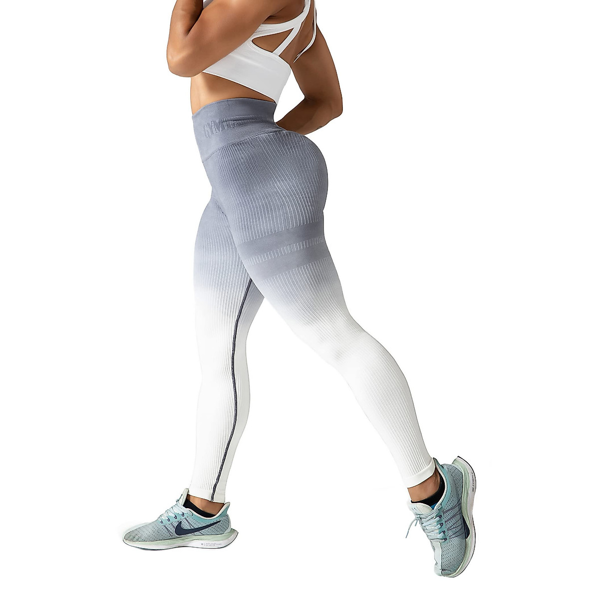 GYMTALENT Scrunch Butt Leggings for Women, Ribbed Seamless High Waisted Gym Leggings Butt Lifting Yoga Pants Tights Elephant Grey L