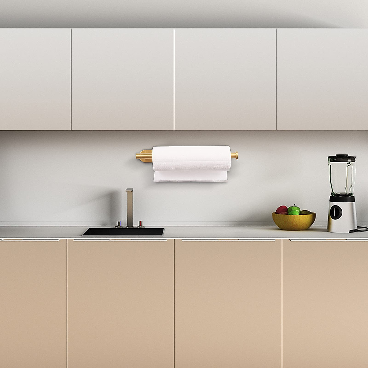 Paper Towel Holder, Self Adhesive Gold Paper Towel Holder Under Cabinet, SUS304 Stainless Steel Wall Mount Paper Towel Holder for Kitchen, Countertop, Cabinet, Bathroom