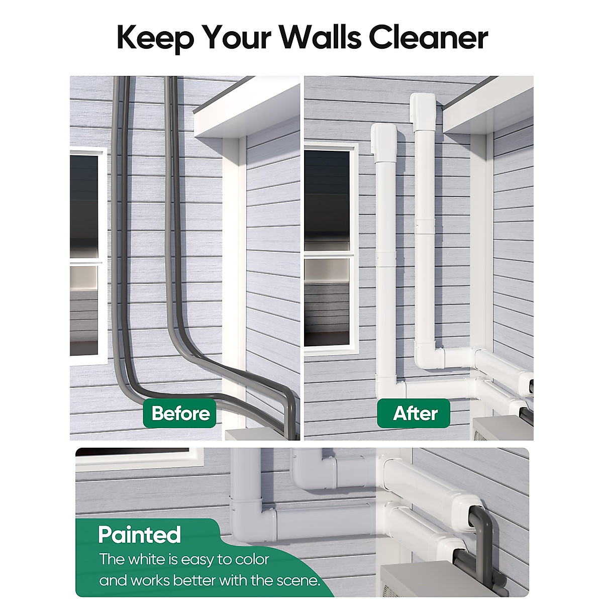 Plusluck 4" 14Ft Mini Split Line Set Cover Kit PVC Decorative Pump Covers AC Line Cover for Outside Units Air Conditioners & Heat Pump