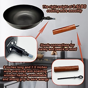 vivicreate Carbon Steel Wok Pan, 9 Piece Woks & Stir-Fry Pans Set with Spatula, No Chemical Coated Flat Bottom Chinese Pan for Induction, Electric, Gas, suitable All Stoves - 12.5''