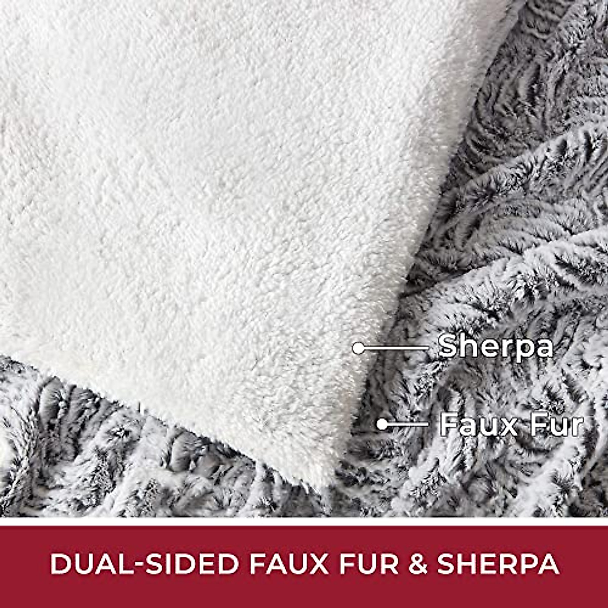Mellanni Faux Fur Plush Blanket - Luxurious Gray Throw Blankets - Fuzzy Blankets and Throws - 2-Sided Faux Fur Blanket & Sherpa - Shed-Resistant Throws and Blankets for Sofa (50" x60'', Gray)