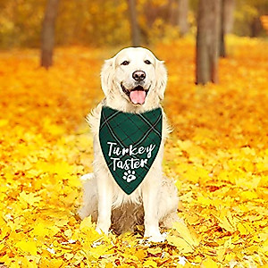 4 Pieces Thanksgiving Dog Bandana Fall Plaid Bandanas for Small to Large Dogs Puppy Cat Pet Triangle Bandana Scarf Adjustable Holiday Dog Bandana Bibs Party Costume
