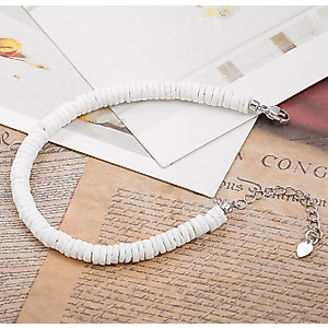 POTESSA Puka Shell Bracelet for Women Summer Natural Seashell Hawaiian Pooka Bracelet Heishi Clam Chips Surfer Jewelry