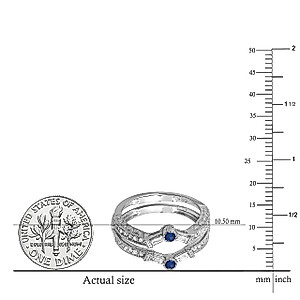 Dazzlingrock Collection 18K Round & Baguette White Diamond & Blue Sapphire Wedding Enhancer Guard Band, White Gold, Size 7