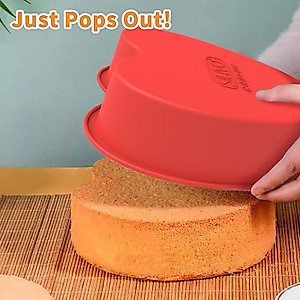 SILIVO Silicone Heart Shaped Cake Pans, 8 Inch, Red, Nonstick, Food Grade Silicone, Easy Clean, Freezer, Microwave and Oven Safe