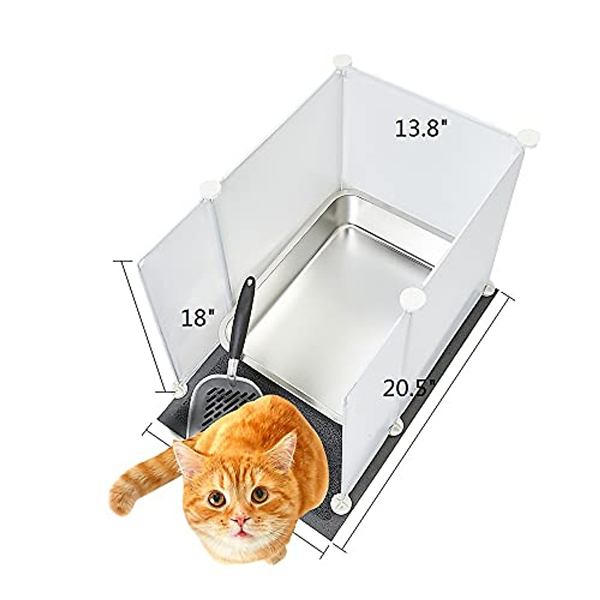 MEEXPAWS Stainless Steel Litter Box for Cats (18”×14”×4”) | Non Stick | Odor Control |Metal cat Litter Scoop | Cat Litter mat | Splash Guard | Easy Clean