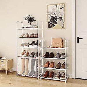 COAPUKT 4-Tier Small Shoe Rack, Narrow Kids Shoe Rack Stackable Organizer Storage,Sturdy Shoe Stand for Closet Entryway Hallway(4 Tiers-White)