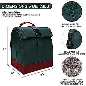 SUNNY BIRD Insulated Lunch Bag Rolltop Lunch Box Tote Lunchbox Bag for Women, Men, Adults and Teens (Green)