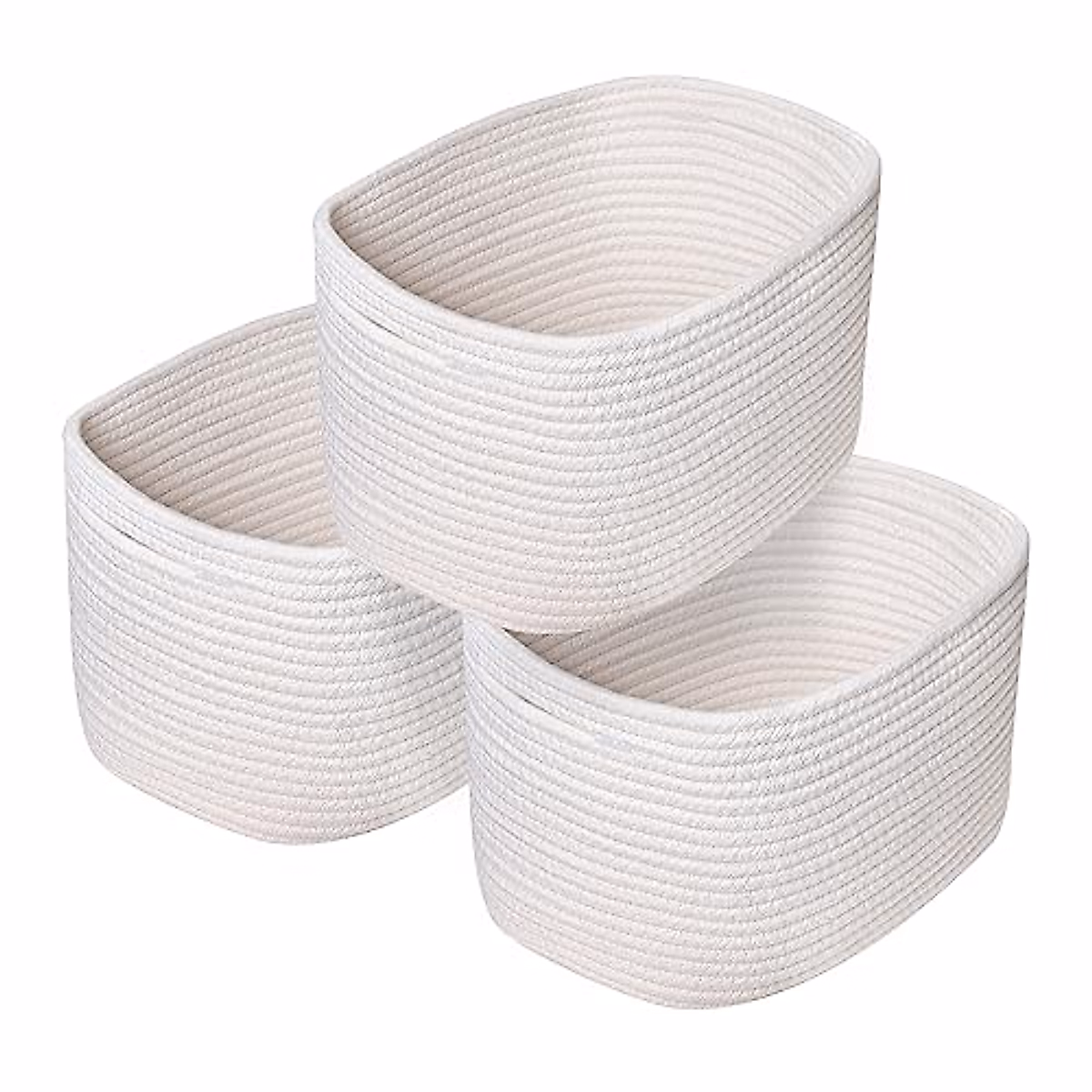 Andhuhu Storage Basket Set of 3, Soft Woven Basket 13"x8.66"x7.87", Blanket Basket Living Room Towel Basket, Cotton Rope Basket With Handles, Cloth Storage Bins for Organizing Nursery Toys, White