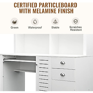 JOYSOURCE 59" Computer Desk with Hutch, 2-Tier Shelves, Keyboard Tray, 3 Drawers, White - Large Home Office Desk for Gaming, Writing, Study Workstation