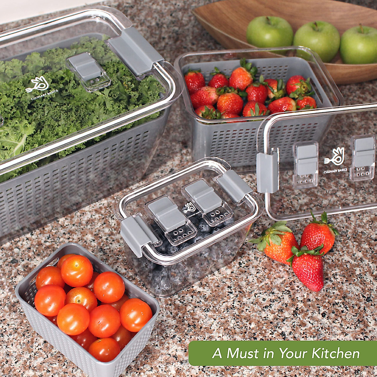 Fruit Storage Containers for Fridge Produce Saver Container for Refrigerator Vegetable Lettuce Keeper Organizer Food Berry Bin with Lid