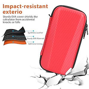 Graphing Calculator Case for Texas Instruments TI-84 Plus CE/TI-83 Plus CE/TI-84 Plus/Casio fx-9750GII, Storage Box Protective Pouch with Zipped Pocket for USB Cables, Pencil, Ruler, Manual, (Red)
