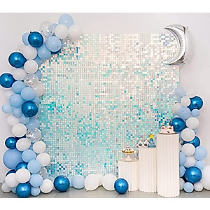 Kate Square Rainbow Blue Sequin Wall Panels Wedding Decoration Wall Shimmer Birthday Party (Pack of 12)