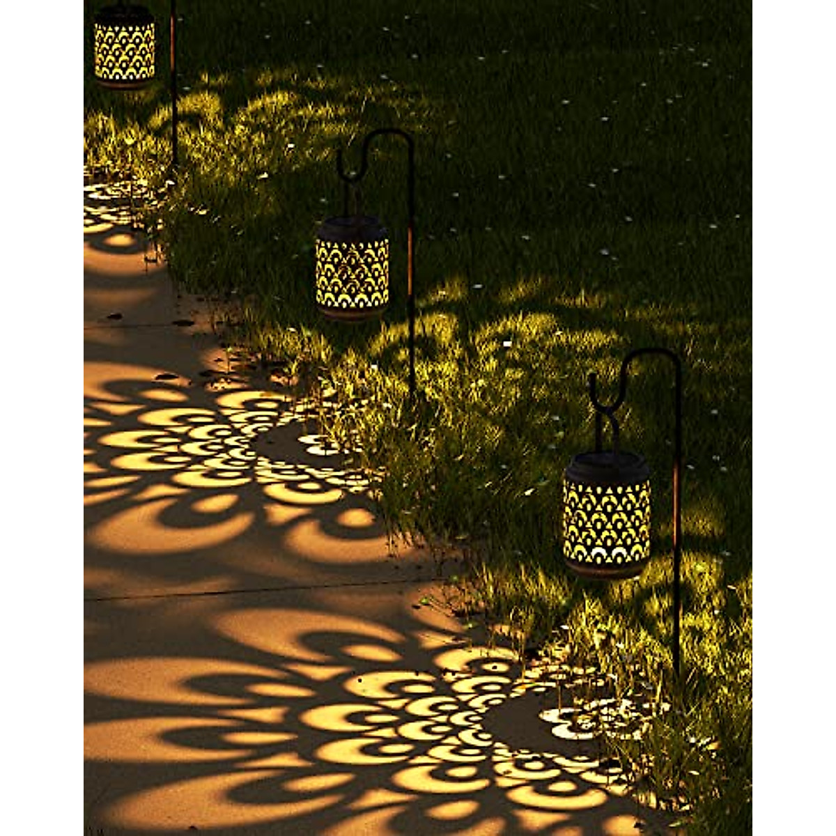 Solar Lanterns Hanging Outdoor Solar Lights with Handle,Waterproof Decorative Garden Light Metal Warm White Landscape Lighting for Garden Patio Courtyard Lawn for Yard Tree Fence Brown