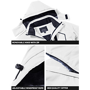 TACVASEN Skiing Jacket for Men Winter Jacket Waterproof Snowboard Jakcet with Hood Hiking Fishing Travel Fleece Jacket Parka Coat White, M