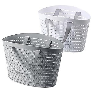 2pcs Plastic Laundry Basket The Tote Bag Basket for Blankets Hanger for Storage All Toiletry Bucket Cleaning Basket Hollow-out Basket Sundries Storage Bin Bedroom Storage Basket HOMOCONO