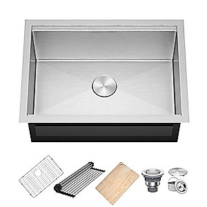 X Home 23 x 19 Inch Undermount Kitchen Sink Single Bowl, 16 Gauge Stainless Steel Kitchen Workstation Sink With R10 Corners, Fits 35 Inch Cabinet