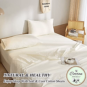 LifeTB Cream White Microfiber Duvet Cover Set Full Queen / 4 Piece Cream White Cooling Sheets Set Queen (1 Duvet Cover, 2 Pillowcases / 1 Flat Sheet, 1 Fitted Sheet, 2 Pillowcases)